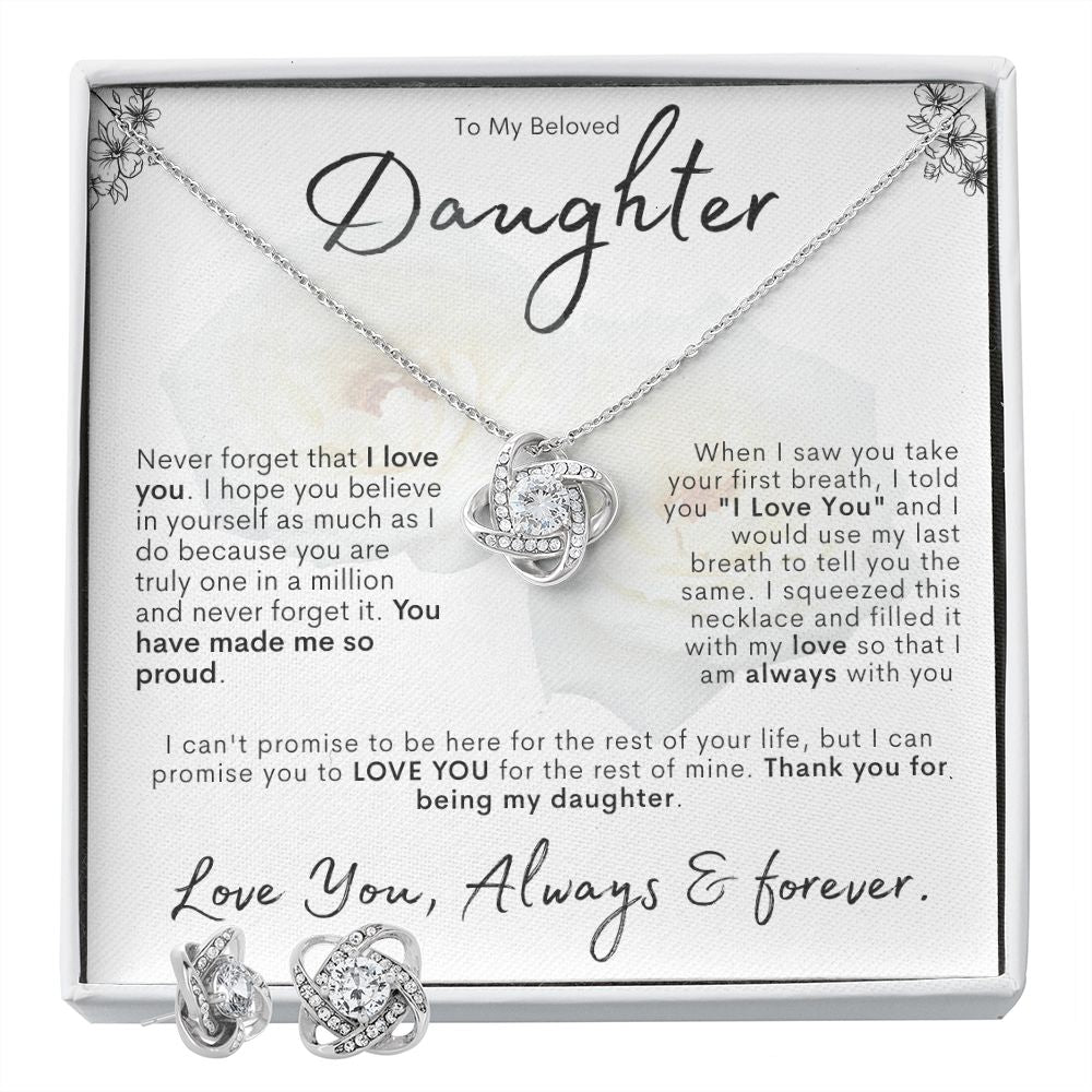 "To My Beloved Daughter " Love Knot Necklace – GoodyGoodiezGoods